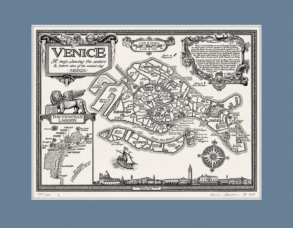 Venice Map Hand Drawn Fine Art Print By Manuscript Maps ...