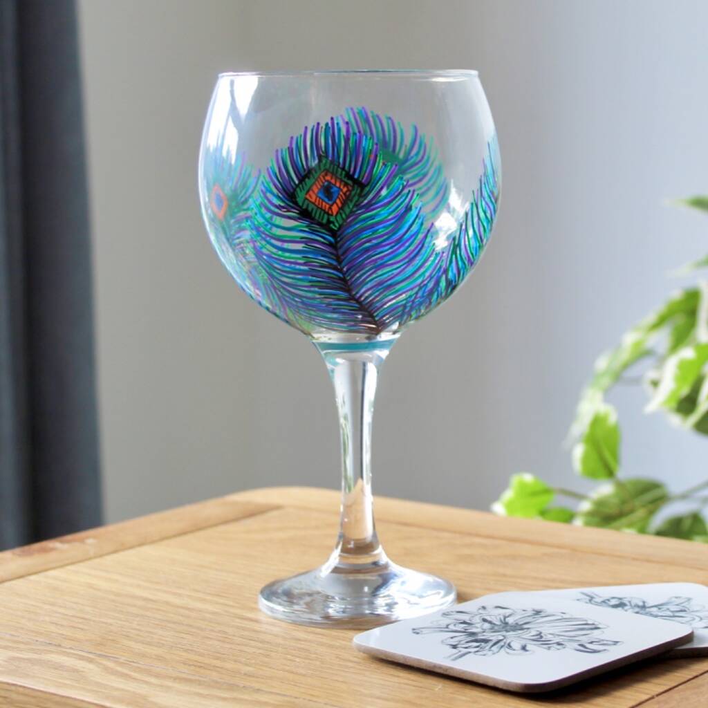 Peacock Feather Hand Painted Gin Glass By Samara Ball Designs ...