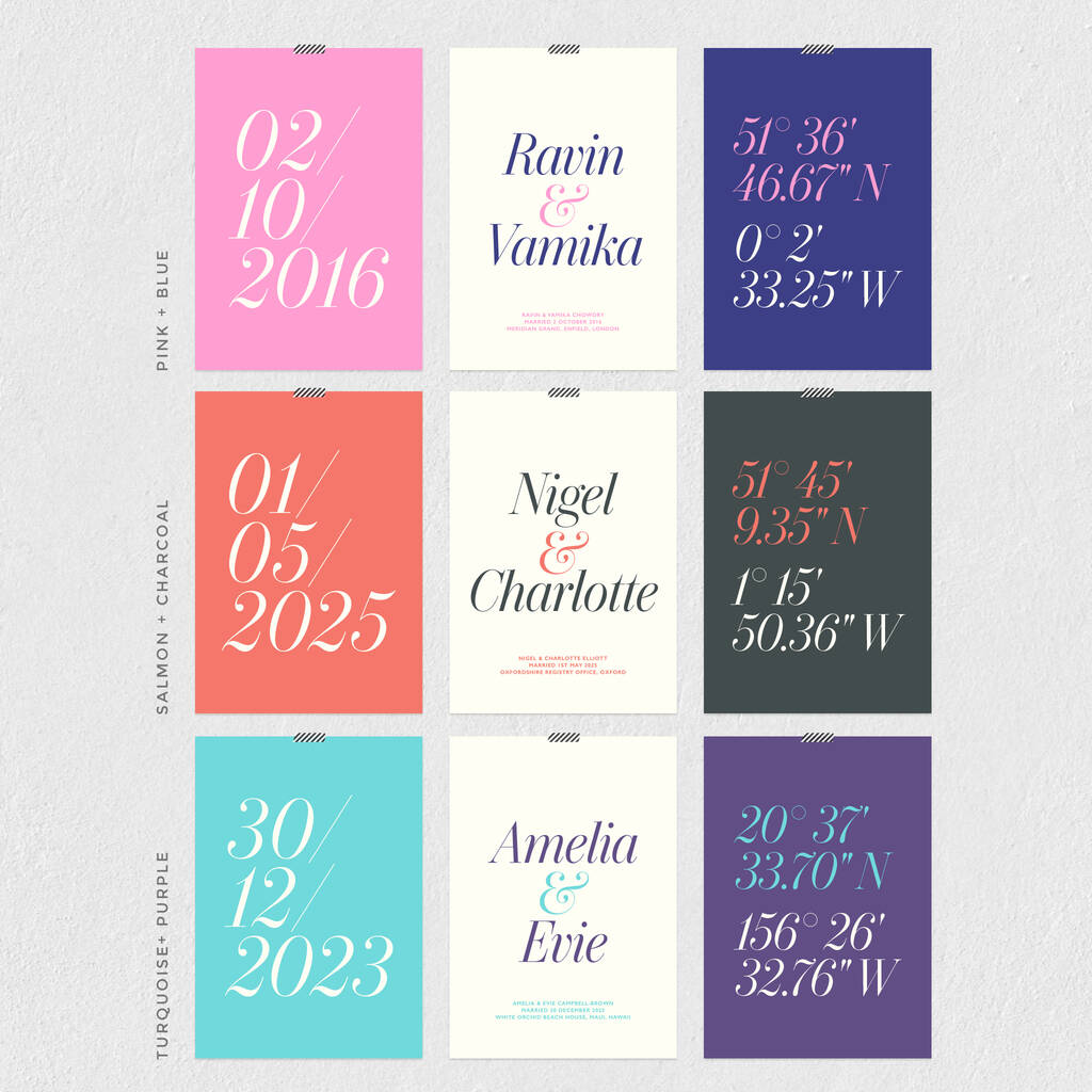 Set Three Prints – Names, Date, Location – Wedding Gift By PaperPaper