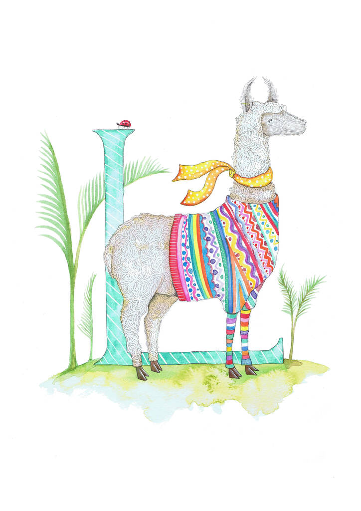 L Is For Llama Alphabet Art Print By E.C Woodard Studio