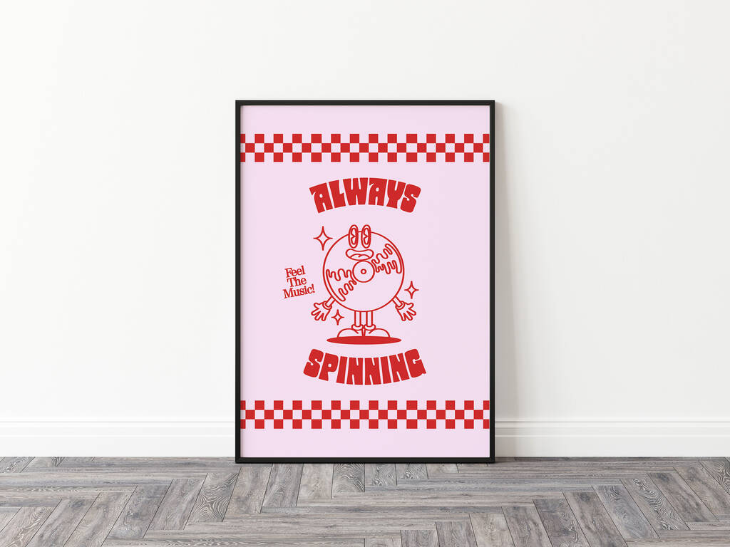 Always Spinning Record Player Music Cartoon Retro Print By Lune Club ...