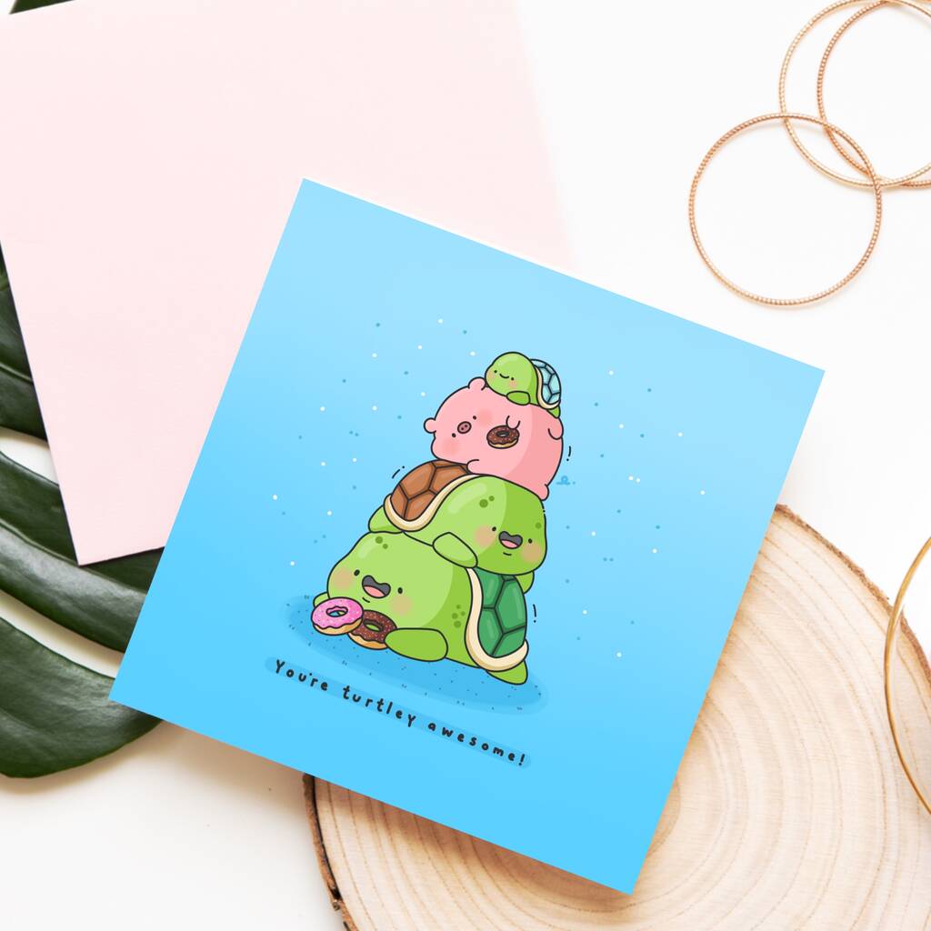Cute Turtle Greetings Card By Toastedink