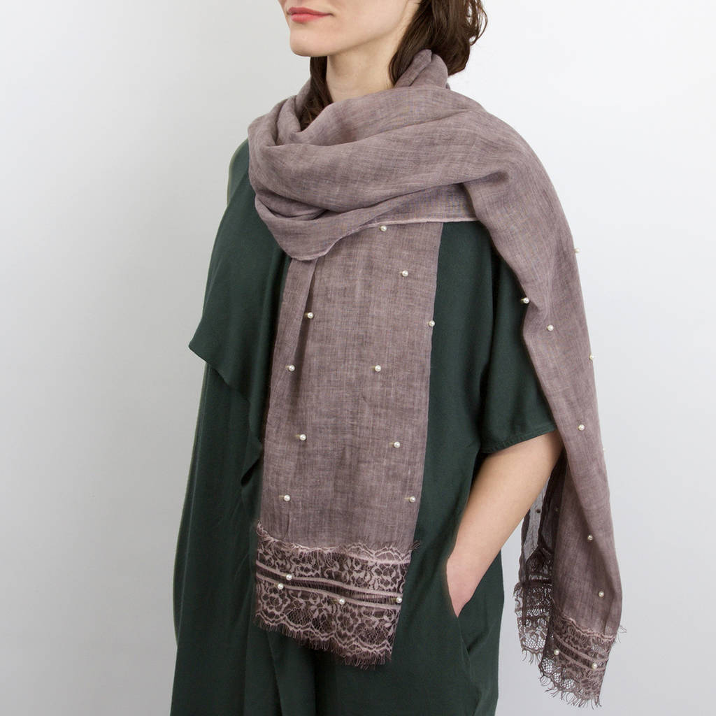 Soft Scarf With Pearl Lace Details By Studio Hop | notonthehighstreet.com