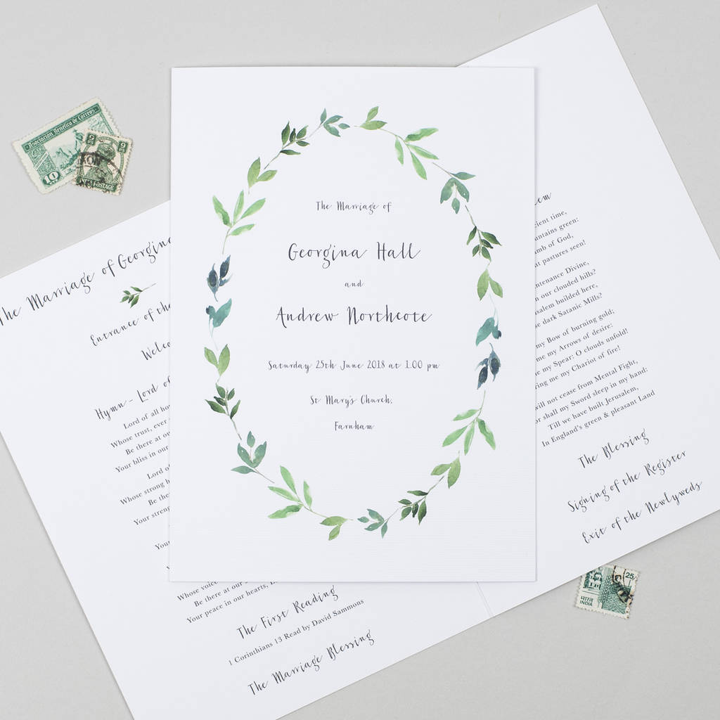 Botanical Garden Wedding Order Of Service By Pear Paper Co 