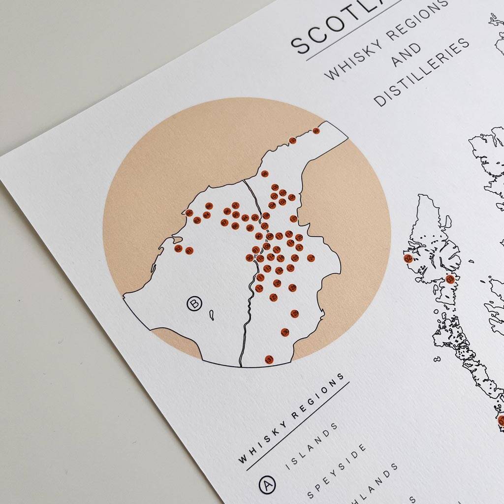 Scotland Scotch Whisky Map Inc Regions And Distilleries By Replay ...