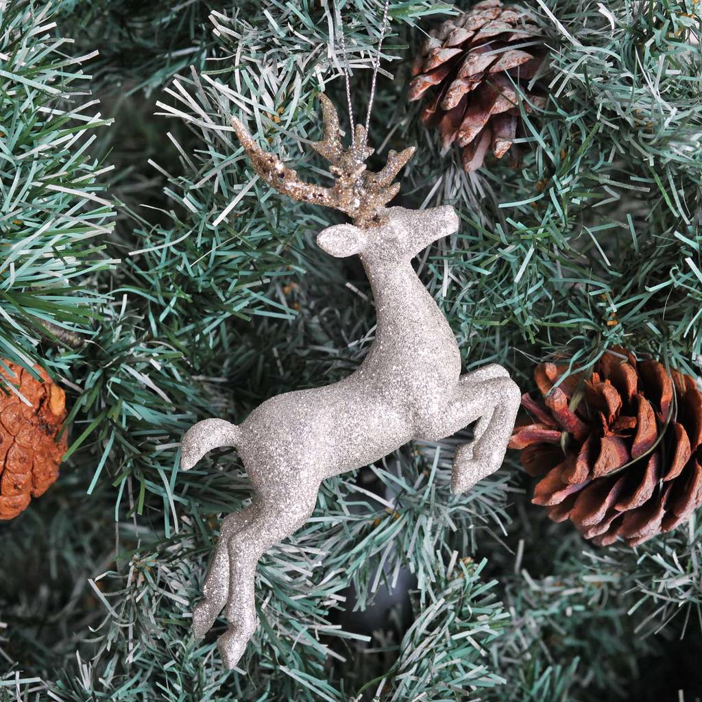 Silver Glittering Reindeer Tree Decoration By red berry apple ...