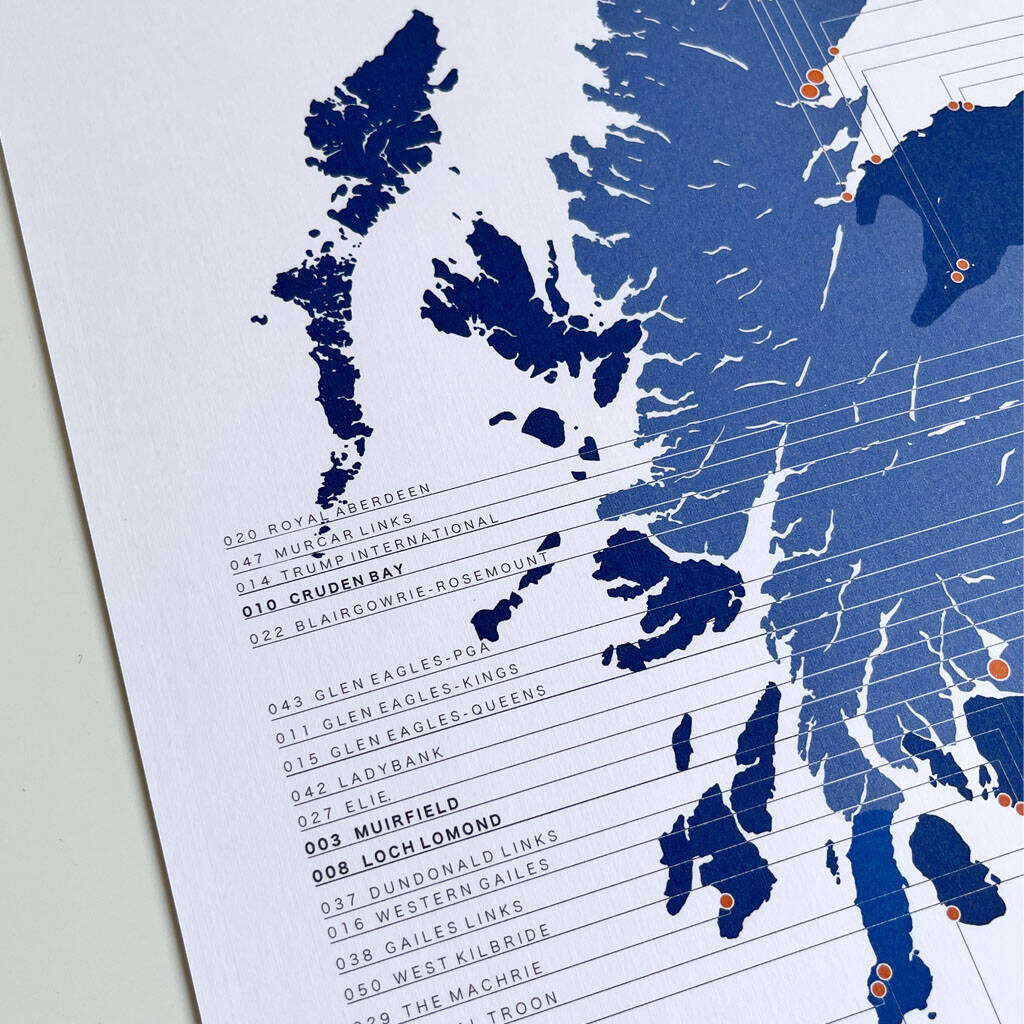 Blue Scotland Golf Course Map And Checklist Top 50 By Replay Prints ...