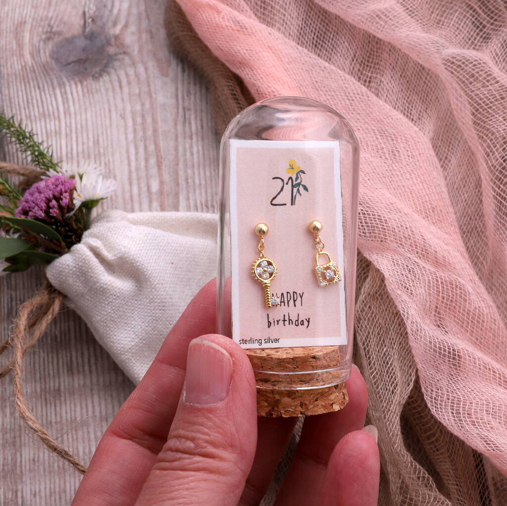 21st Key And Lock Earrings In Terrarium Bottle By attic ...