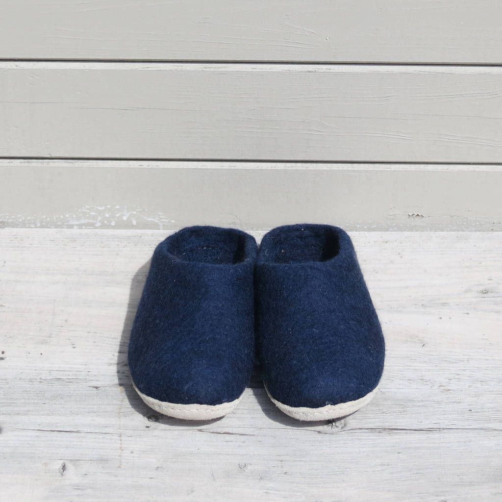 fair trade handmade eco felt mule slippers suede sole by aura que ...