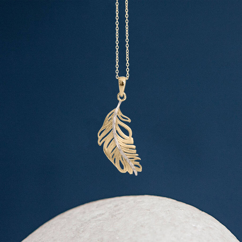 Large 9ct Mixed Gold Feather Necklace By Songs of Ink and Steel