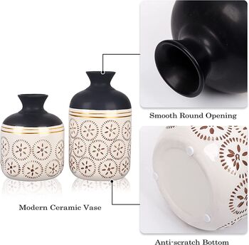 Set Of Two Black Gold Glazed Ceramic Vases By Momentum