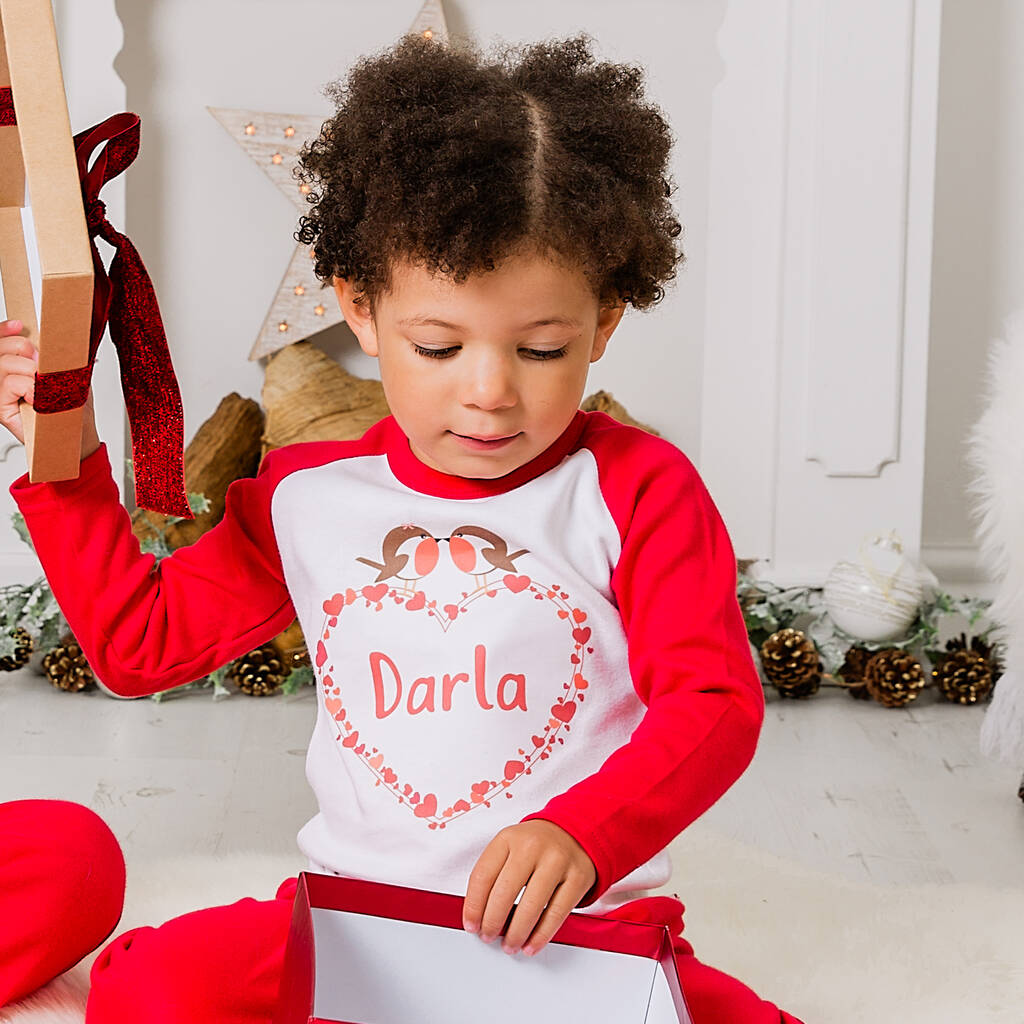 Personalised Christmas Heart Red Pyjamas By Little Baby Boutique ...