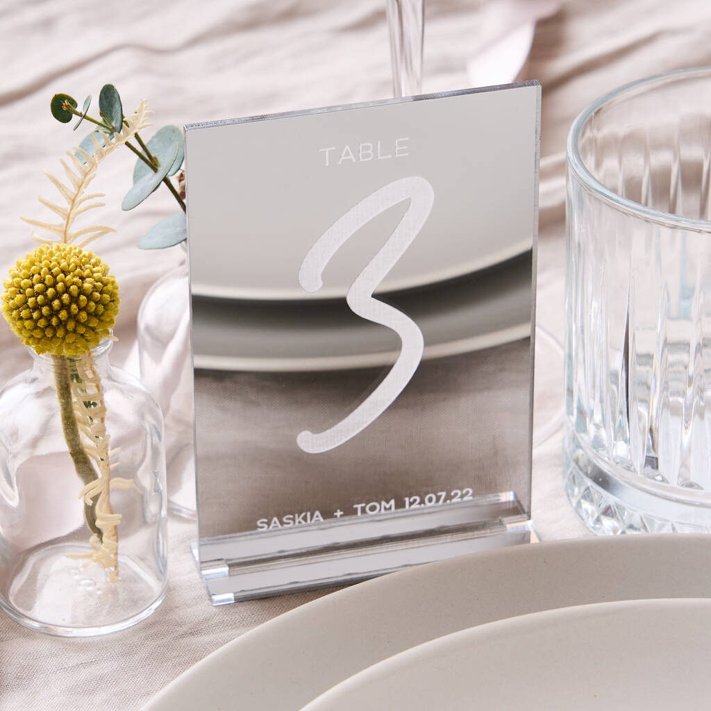 Personalised Silver Mirror Wedding Table Numbers By Sprinkle More Joy