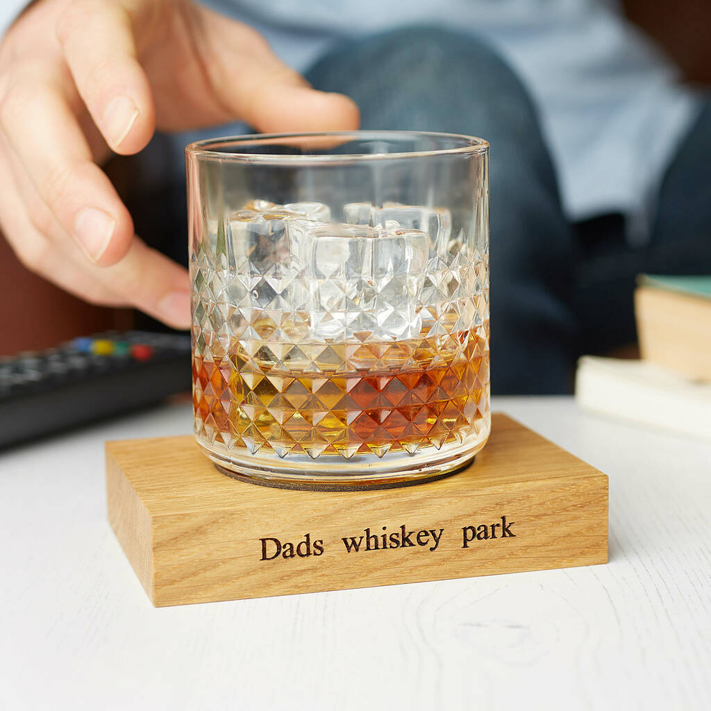 Personalised Wooden Whiskey Coaster With Leather By Mij Moj Design ...