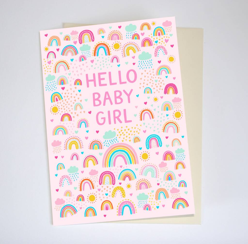 New Baby Card Pink Rainbows Hello Baby Girl By Emma Randall ...