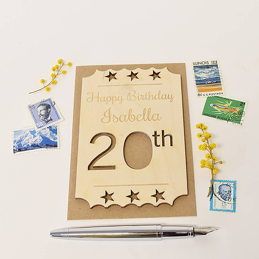 Personalised 20th Birthday Wooden Card By Hickory Dickory Designs 