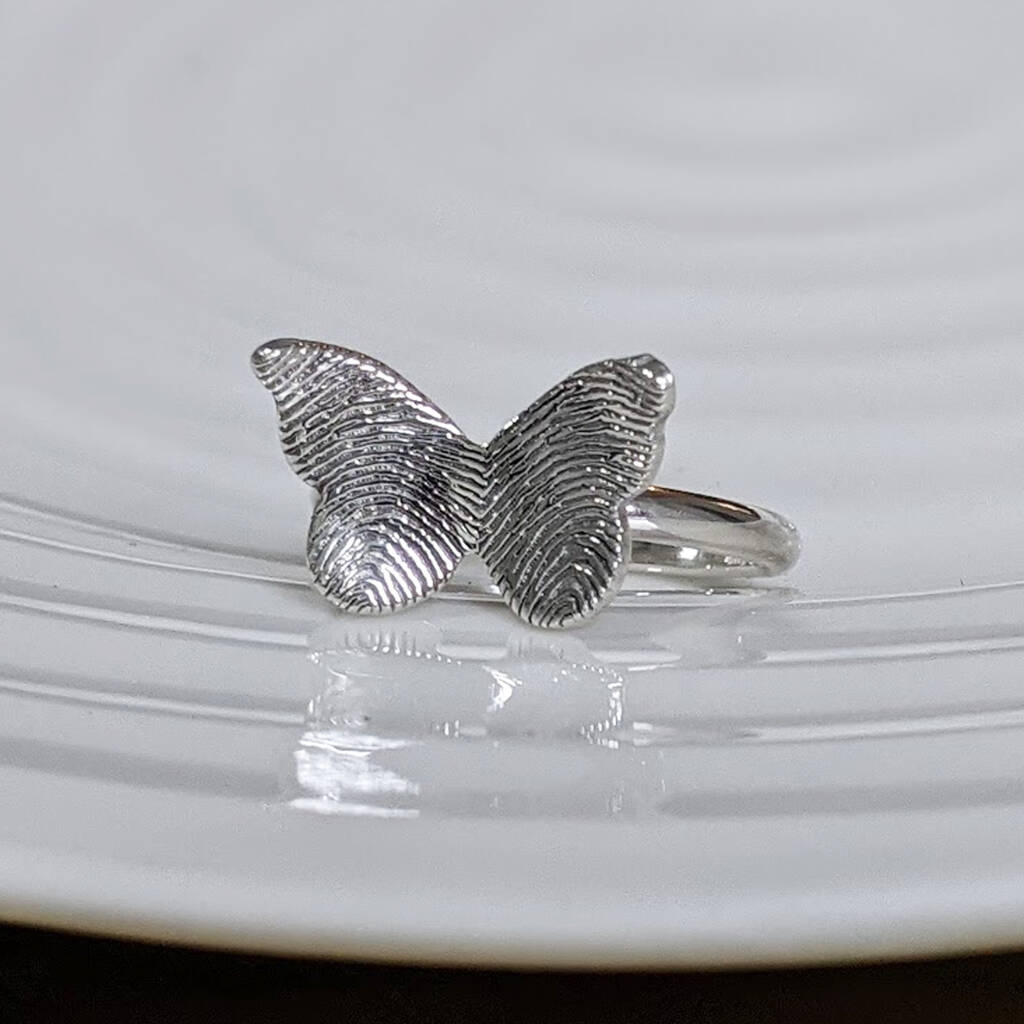 Silver Fingerprint Butterfly Ring By Hold upon Heart ...