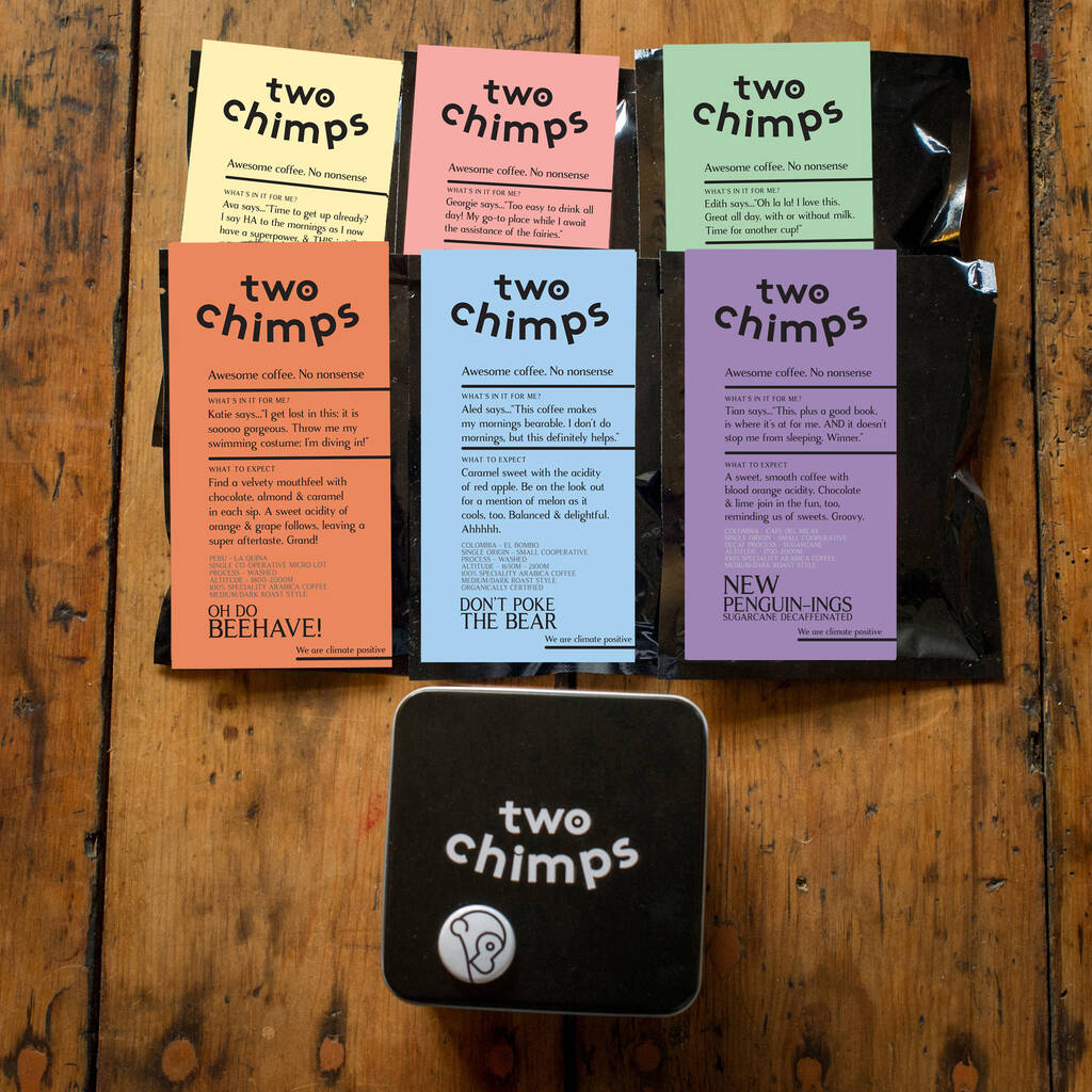 Coffee Lovers Taster Gift Set By Two Chimps Coffee | notonthehighstreet.com