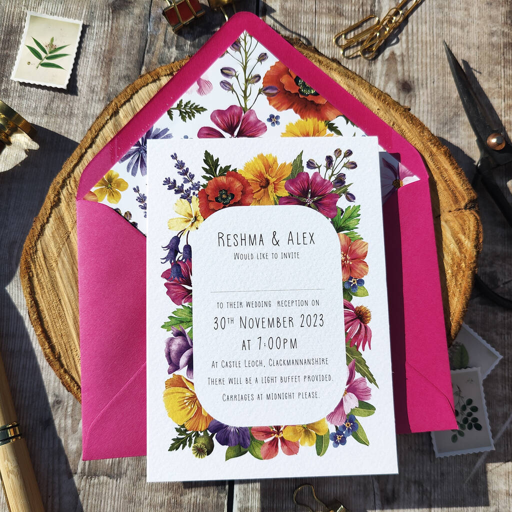 Colourful Flowers A6 Wedding Invitation Suite By Paper Willow ...