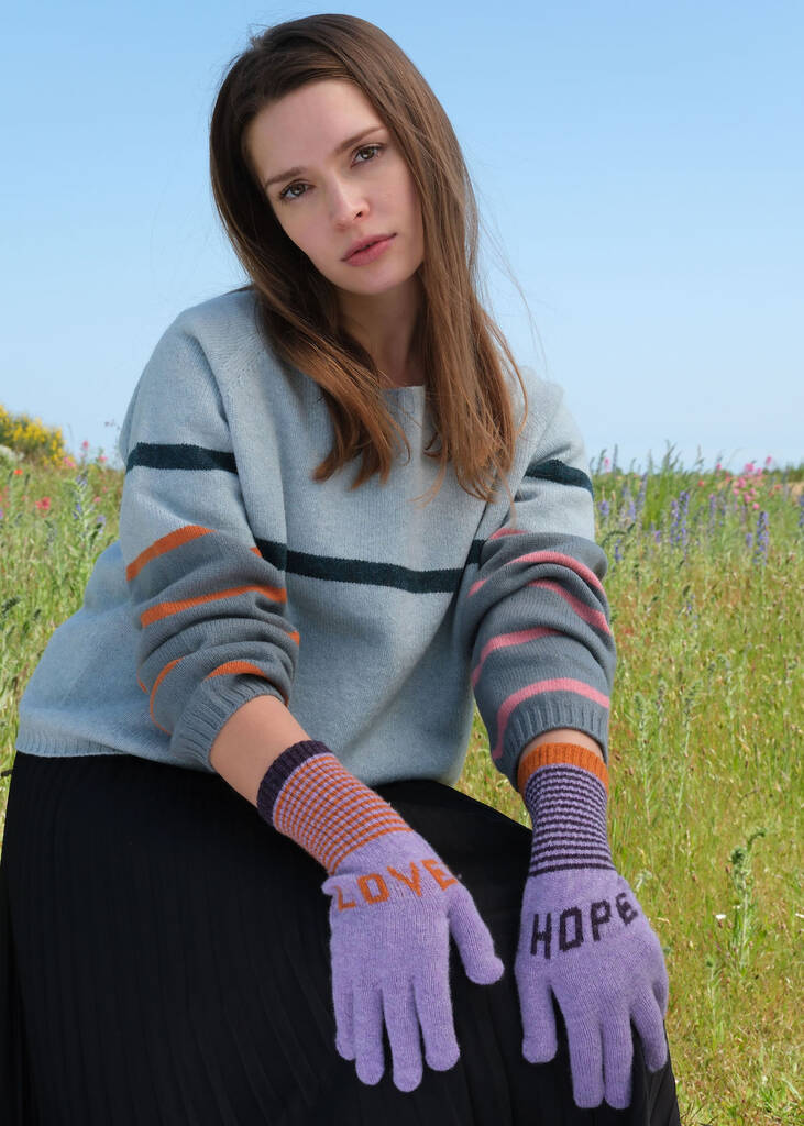Violet / Rust Love And Hope Lambswool Gloves By Heliotique