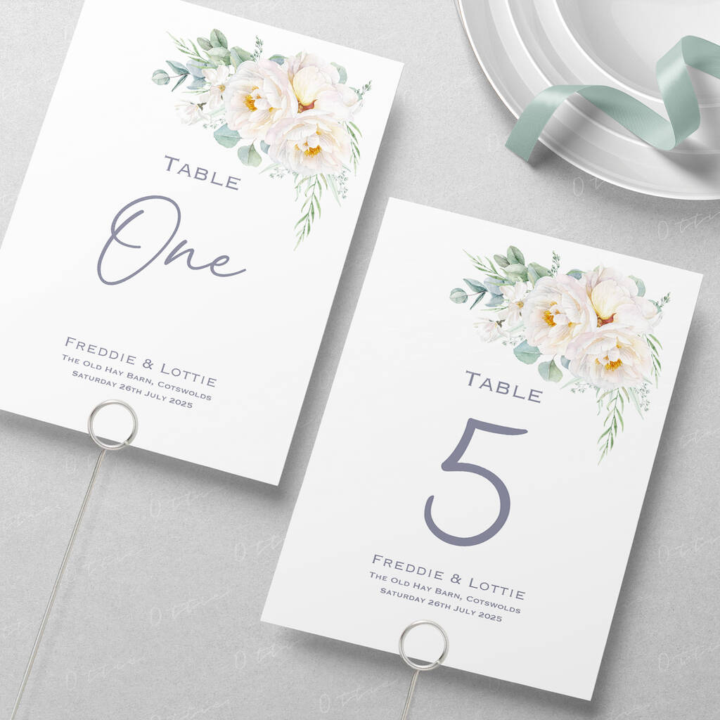 Wedding Table Numbers Pastel Green And White Floral By Ottie Design ...