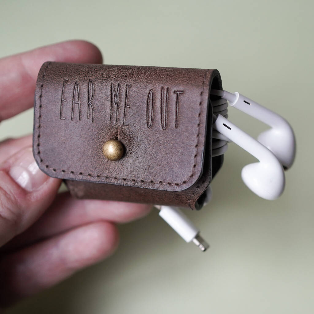 Vintage Leather Luggage Tag And Earphone Tidy Gift Set Perfect Father's ...
