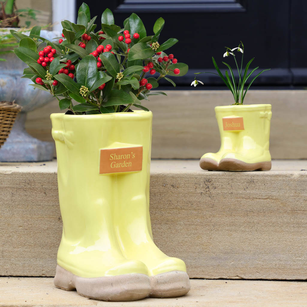 Personalised Yellow Welly Boots Planter Gift Set By Dibor ...