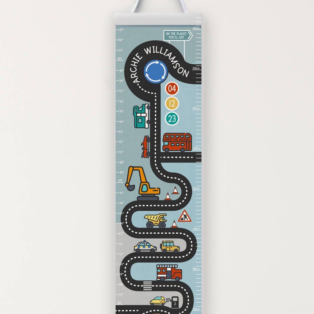 Personalised Transport Road Map Canvas Height Chart By Pepper Print ...