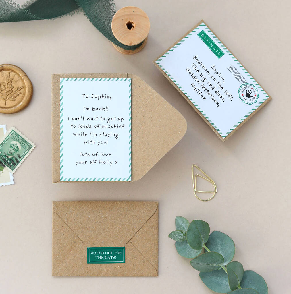 Personalised Elf Mail Mini Letter By Button Box Cards