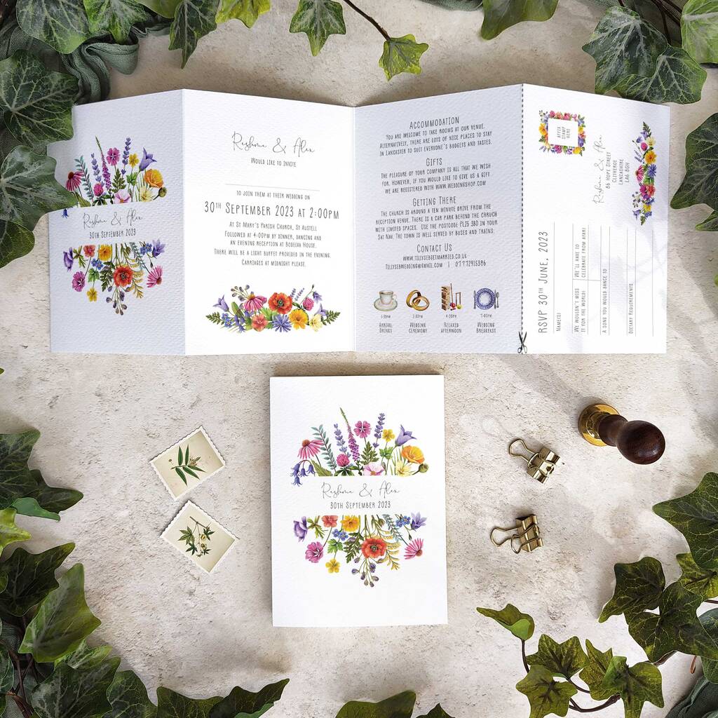 Colourful Rainbow Flowers Concertina Wedding Invitation By Paper Willow ...