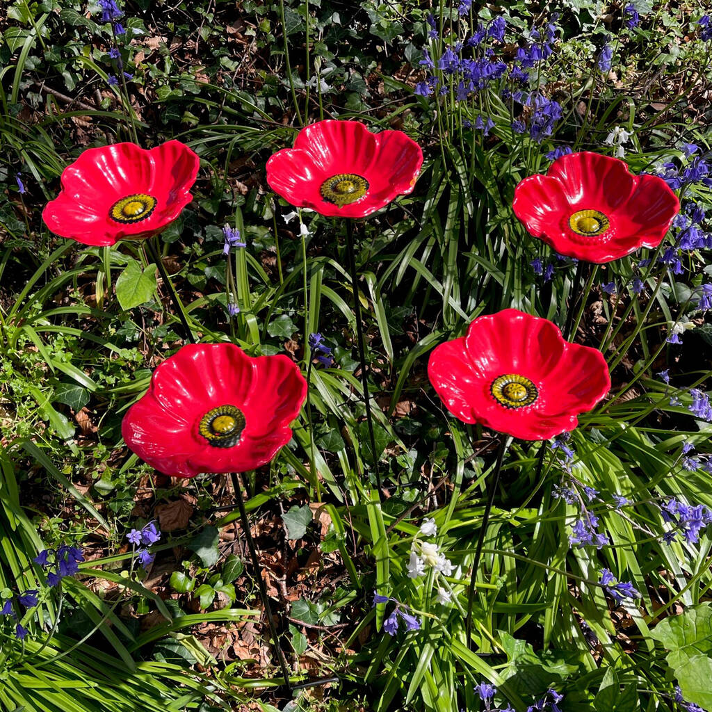 Set Of Five Cast Iron Poppy Bird Feeder Dishes By Garden Selections ...
