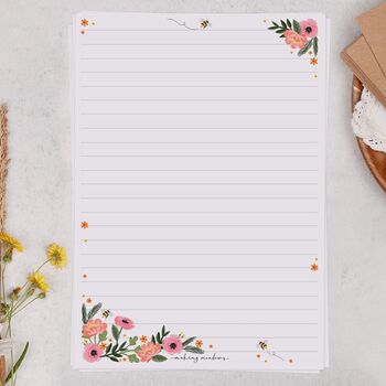 A5 Letter Writing Paper With Pink Florals Design By Making Meadows ...