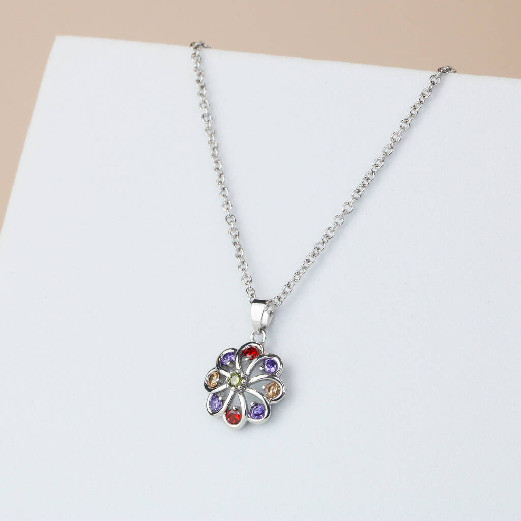 Colourful Crystal Flower Pendant Necklace By GY Studios