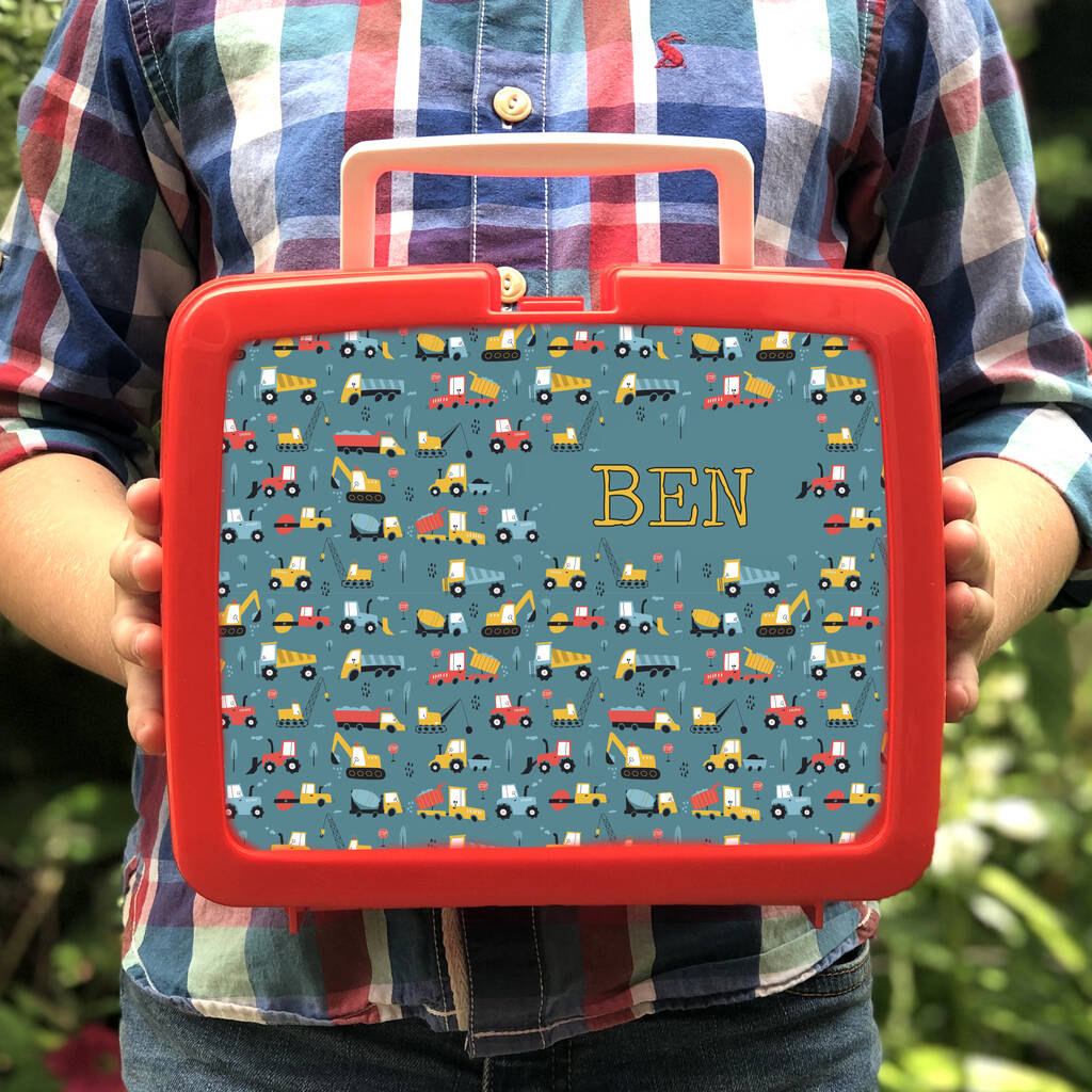 Personalised Retro Digger Lunchbox By Spotty N Stripy personalised-retro-digger-lunchbox-by-spotty-n-stripy