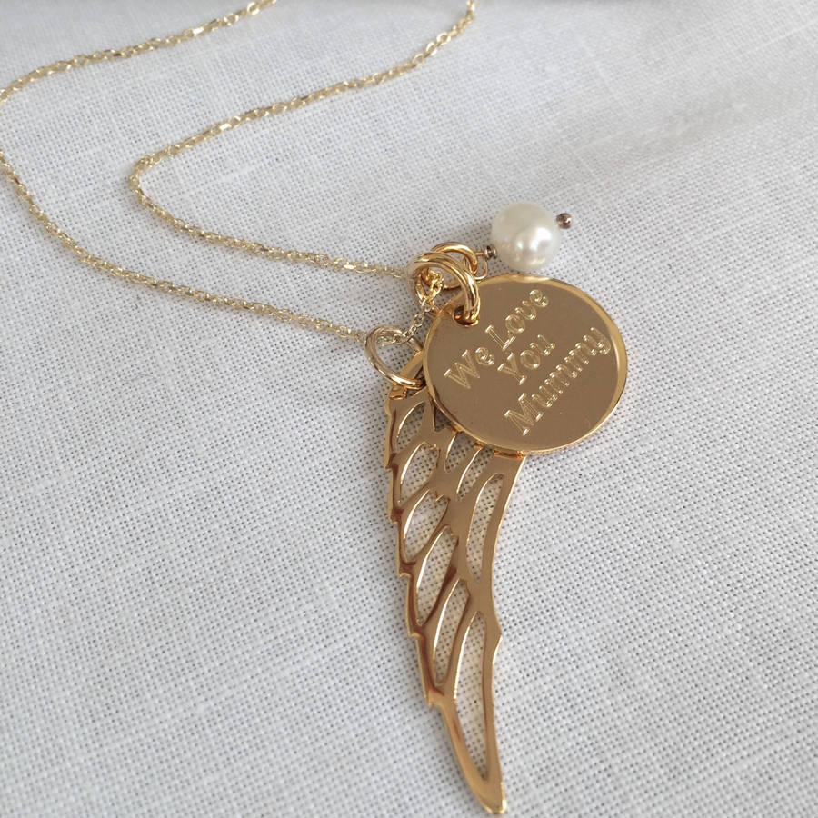 personalised rose or yellow gold angel wing necklace by hurleyburley ...