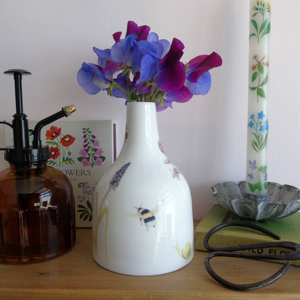 Spring Flowers And Bees Ceramic Bud Vase By littlebirdydesigns