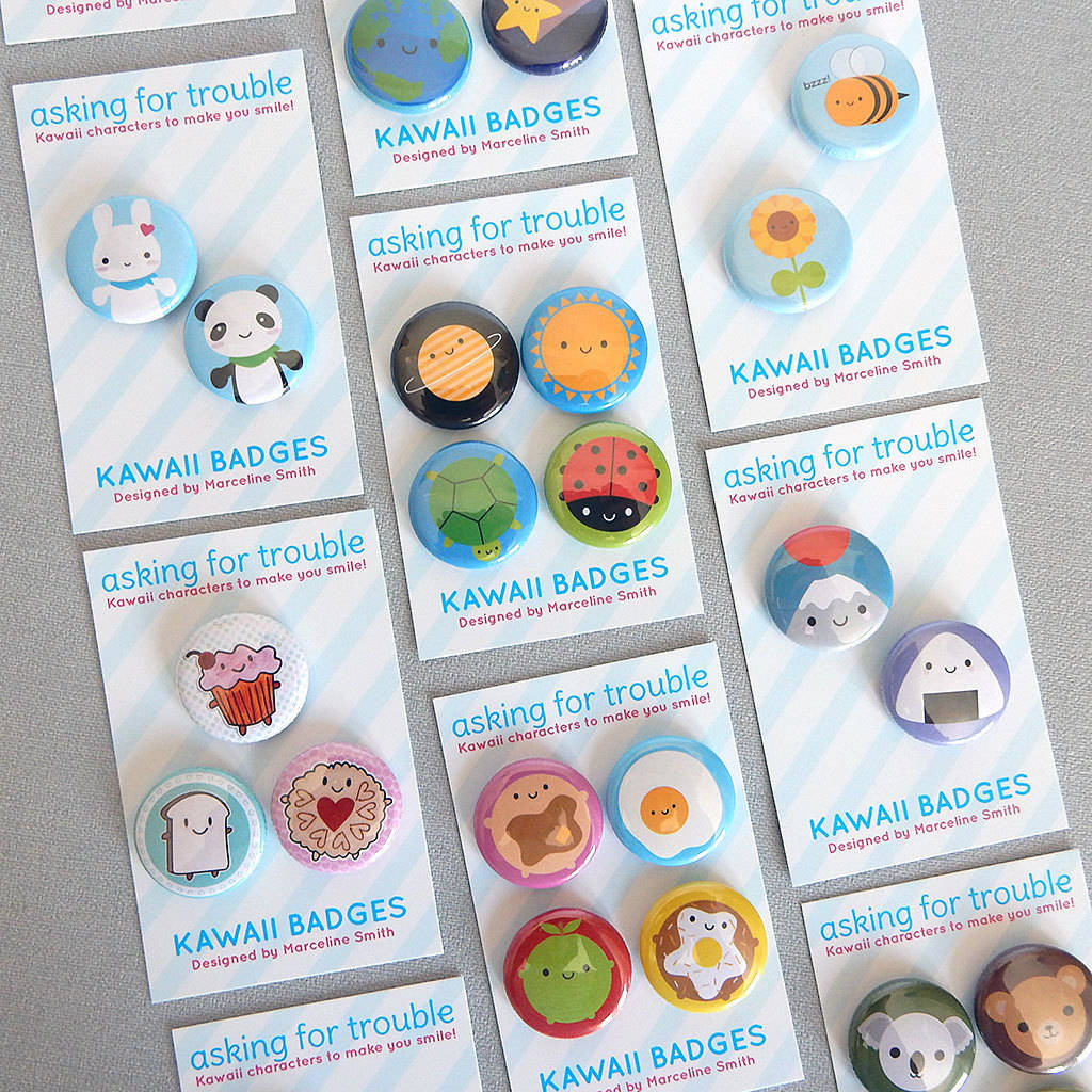 Set Of Ten Assorted Kawaii Badges By Asking For Trouble ...