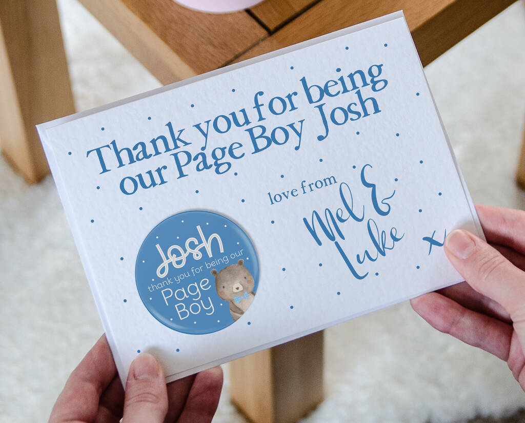 Personalised Page Boy Card And Badge By Hope & Eve | notonthehighstreet.com