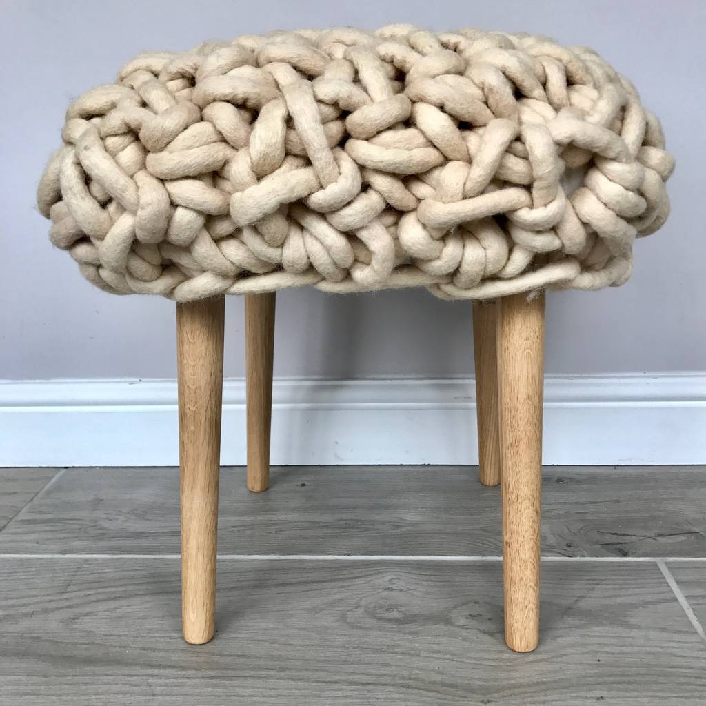 'hermia' handwoven wool footstool with oak legs by perch upholstery ...