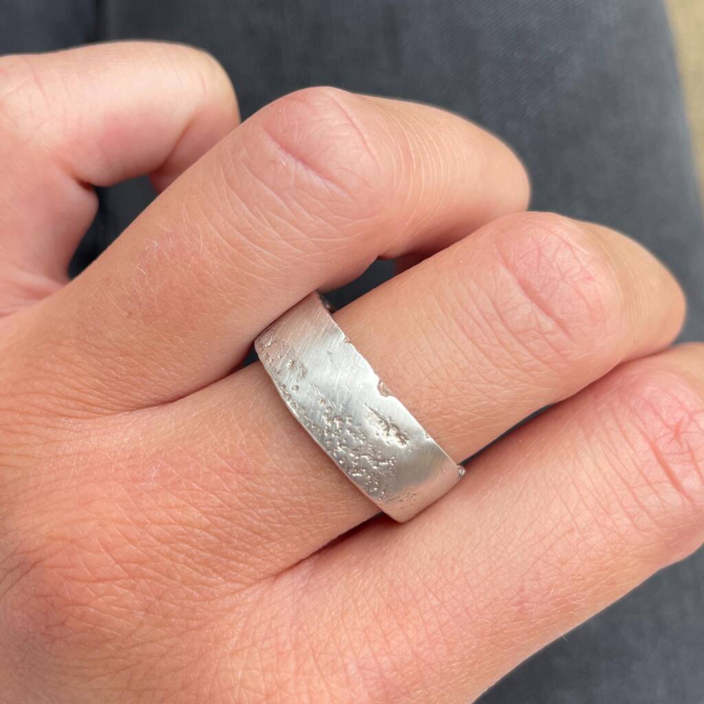 Personalised Sterling Silver Textured 8mm Flat Ring By The Jewellery ...