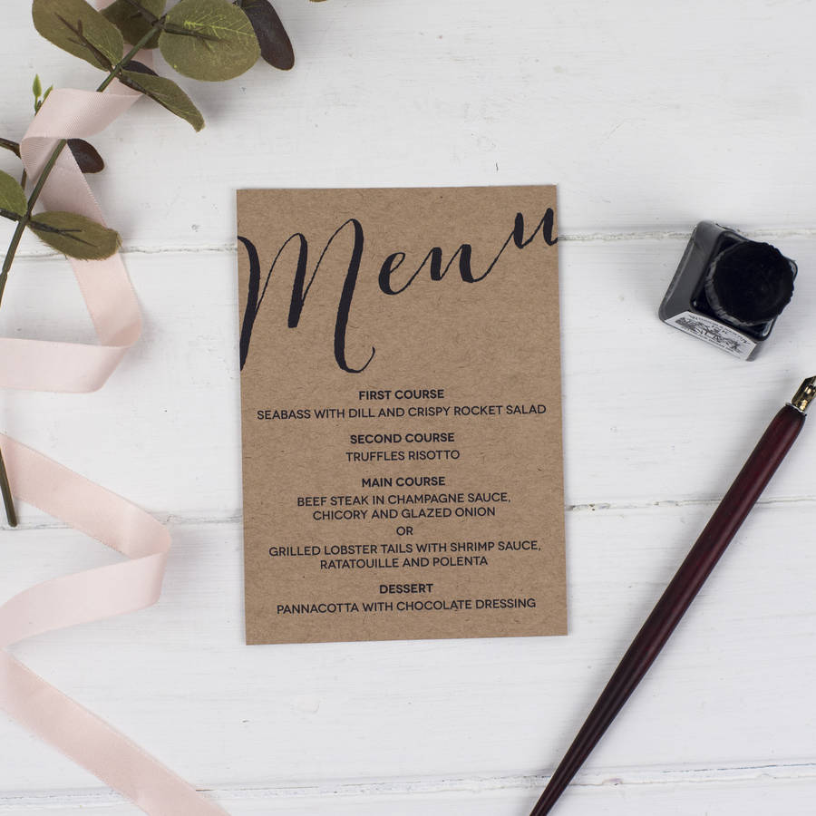 modern calligraphy wedding menu by russet and gray | notonthehighstreet.com