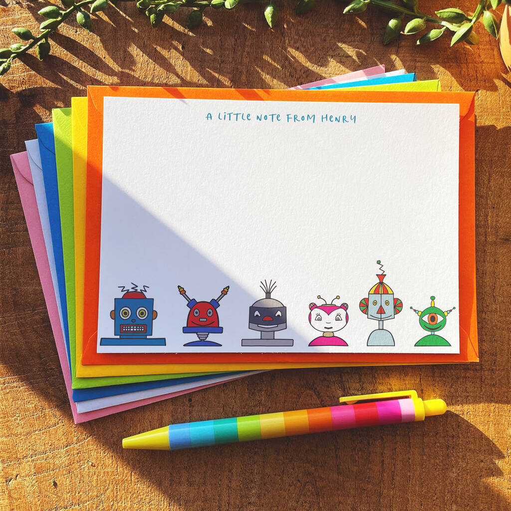 Personalised Robot Note Cards With Envelopes By Lunella ...