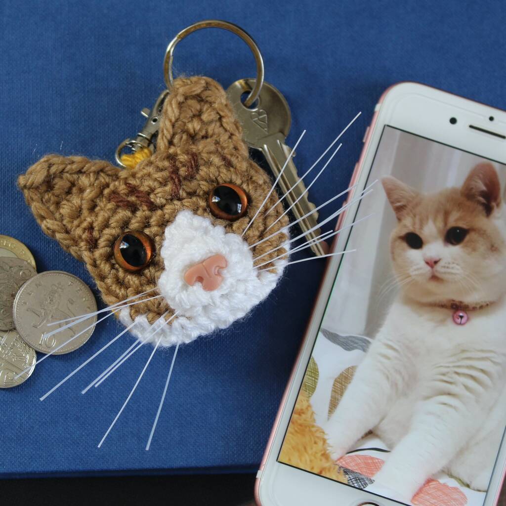 personalised crochet 2d cat face keyring letterbox gift by lovingly ...