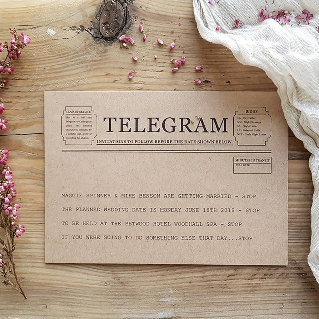 telegram style save the date card by julia eastwood ...