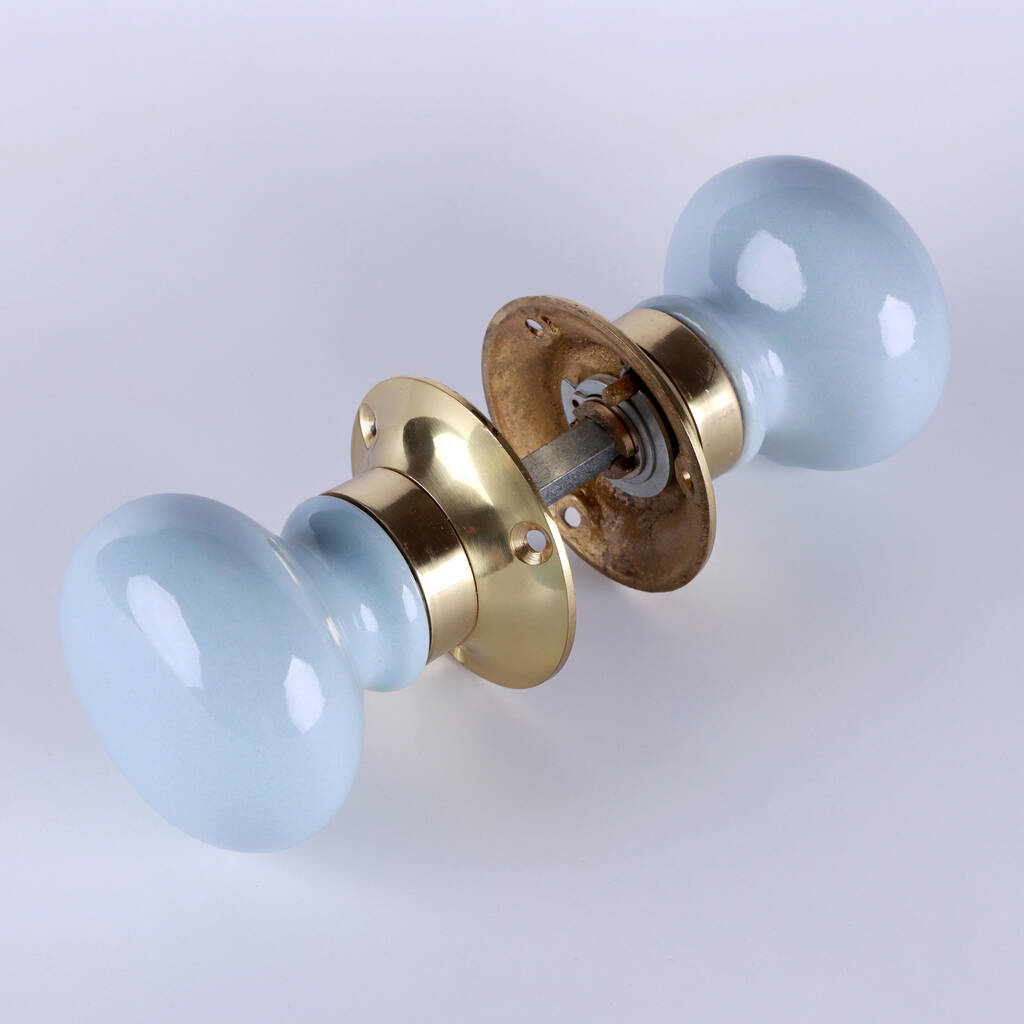 G Decor The Brassworks Edit Light Grey Set Of Handcrafted Ceramic Mortice Door Handles, Internal ...