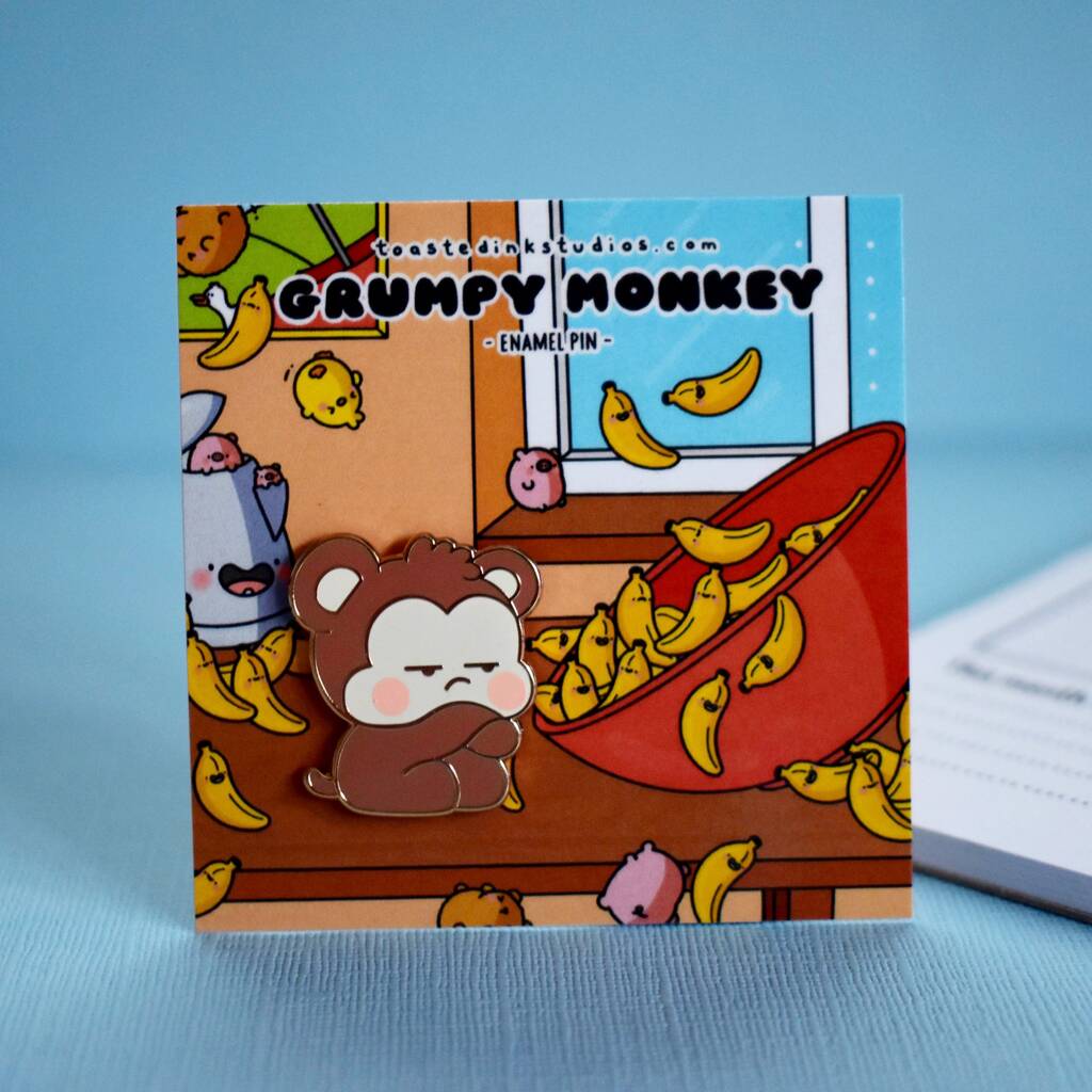 Cute Grumpy Monkey Enamel Pin By Toastedink
