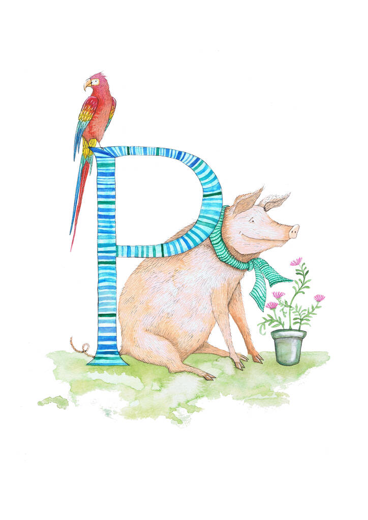 P Is For Pig Alphabet Greetings Card By E.C Woodard Studio