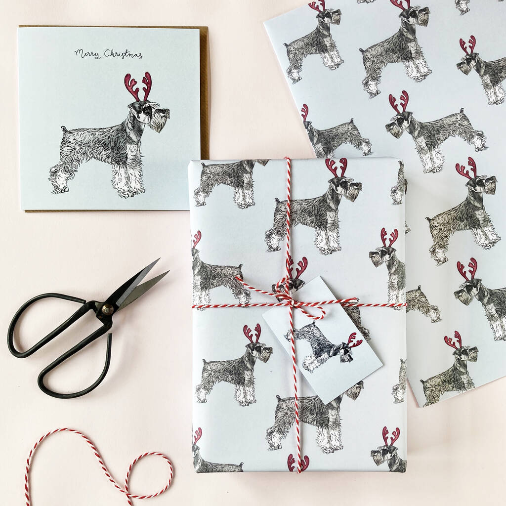 Festive Miniature Schnauzer Christmas Wrapping Paper By Amelia ...