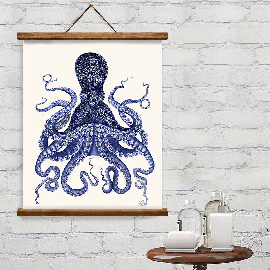 blue octopus print, nautical art print by fabfunky home decor ...