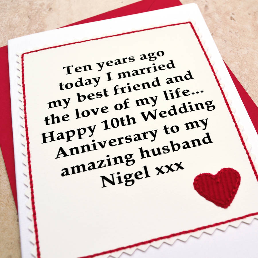 Personalised 10th Wedding Anniversary Card By Jenny Arnott Cards 
